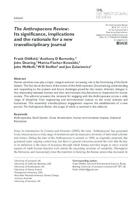 (PDF) The Anthropocene Review: Its significance, implications and the ...