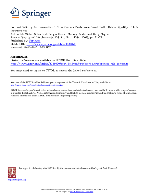(PDF) Content validity for dementia of three generic preference based health related quality of ...