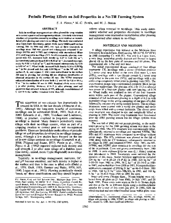 (PDF) Periodic Plowing Effects on Soil Properties in a No-Till Farming ...