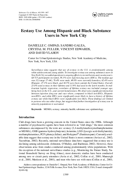 (PDF) Ecstasy use among Hispanic and black substance users in New York ...