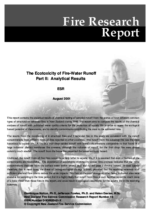 (PDF) Fire Research The Ecotoxicity of Fire-Water Runoff Part II ...