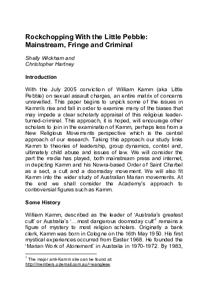 (PDF) Rockchopping With the Little Pebble: Mainstream, Fringe and ...