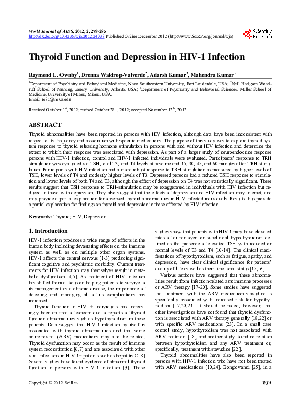(PDF) Thyroid Function and Depression in HIV-1 Infection