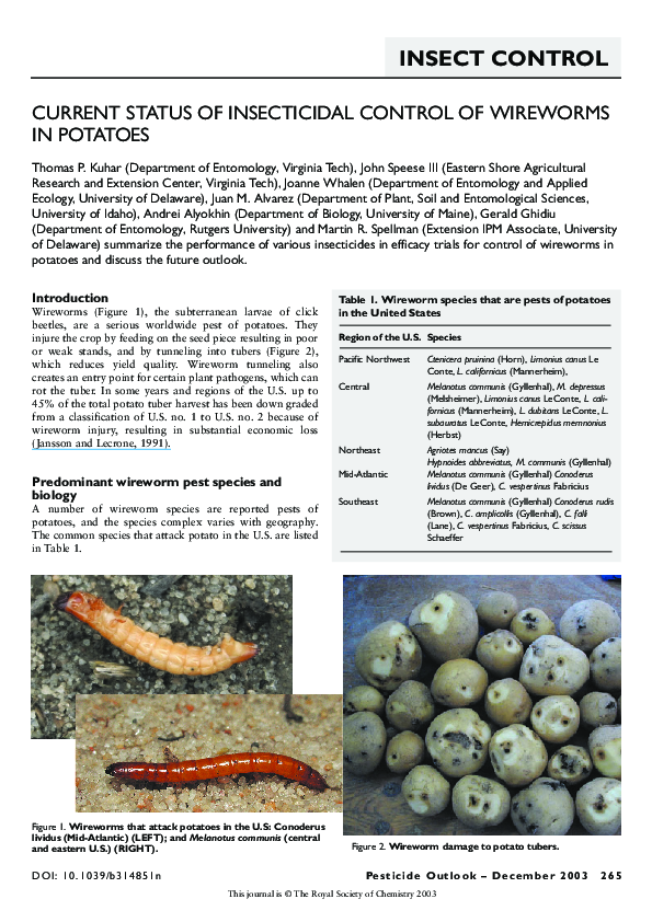 (PDF) Current status of insecticidal control of wireworms in potatoes