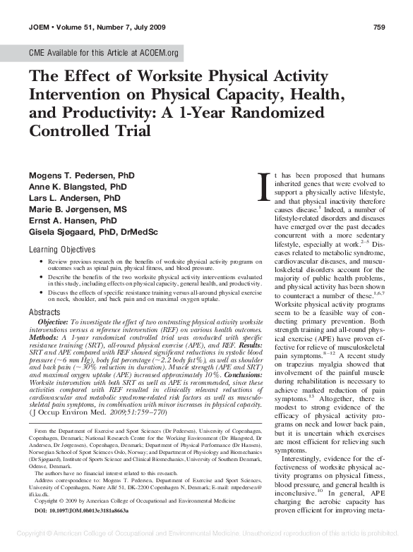 (PDF) The effect of worksite physical activity intervention on physical ...