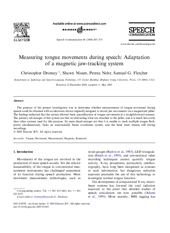 (PDF) Measuring tongue movements during speech: Adaptation of a ...
