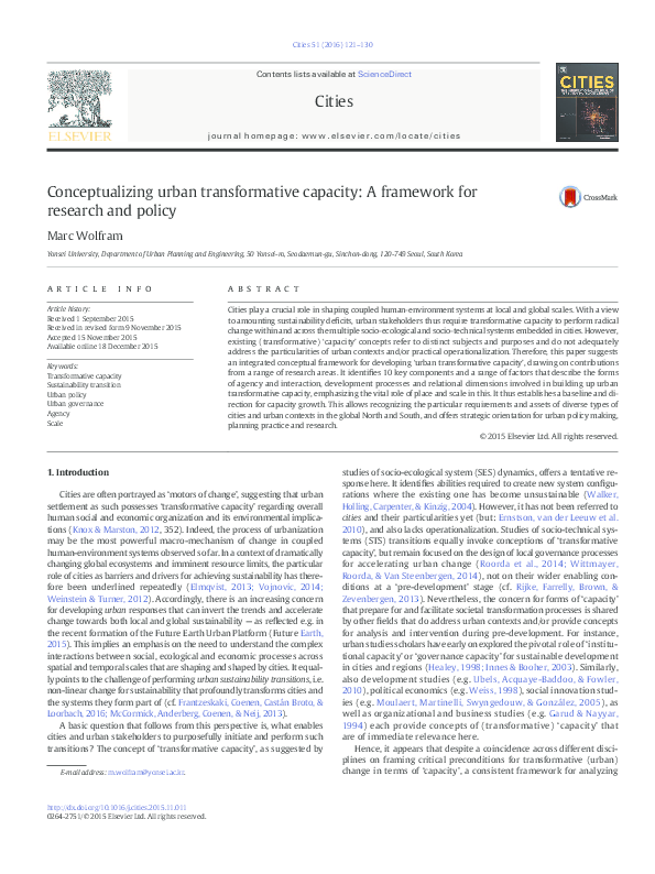 (PDF) Conceptualizing urban transformative capacity: A framework for ...