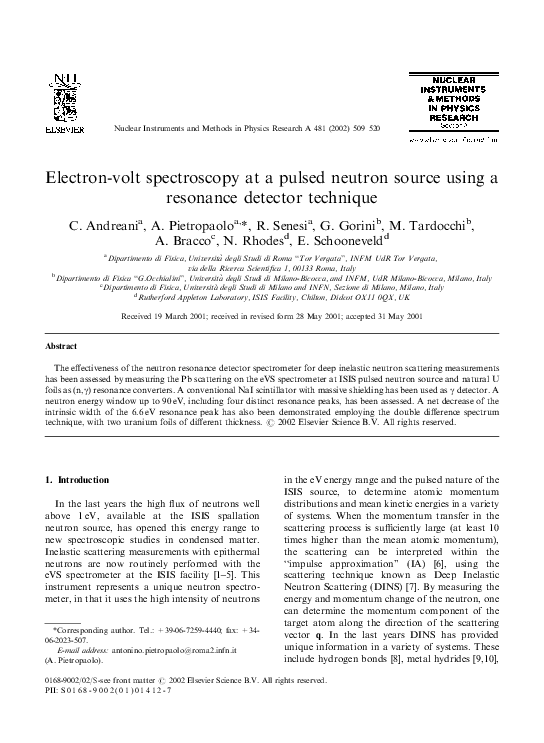 (PDF) Electron-volt spectroscopy at a pulsed neutron source using a ...
