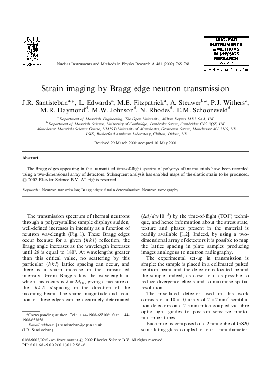 (PDF) Strain imaging by Bragg edge neutron transmission