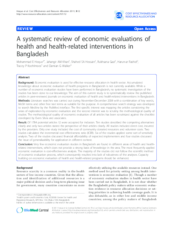 (PDF) A systematic review of economic evaluations of health and health-related interventions in ...