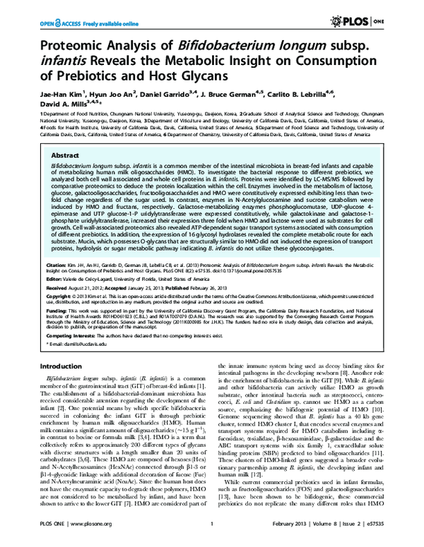 (PDF) Proteomic Analysis of Bifidobacterium longum subsp. infantis Reveals the Metabolic Insight ...