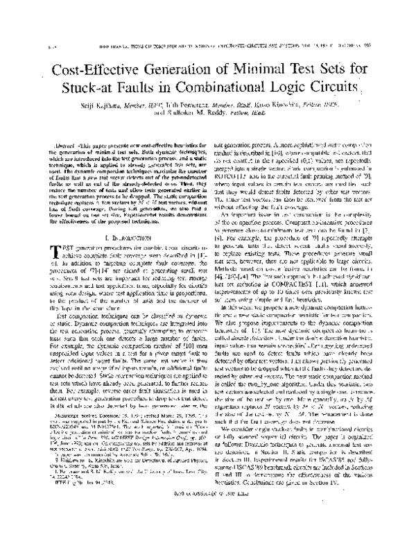 Pdf Cost Effective Generation Of Minimal Test Sets For Stuck At Faults In Combinational Logic