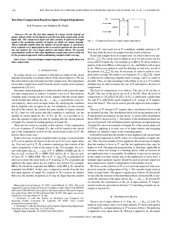 Pdf Test Data Compression Based On Input Output Dependence Sudhakar