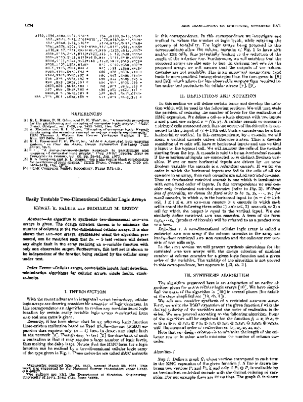 (PDF) Easily Testable Two-Dimensional Cellular Logic Arrays