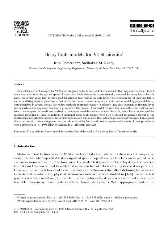 (PDF) Delay fault models for VLSI circuits