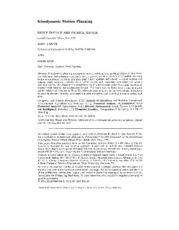 (PDF) Kinodynamic motion planning