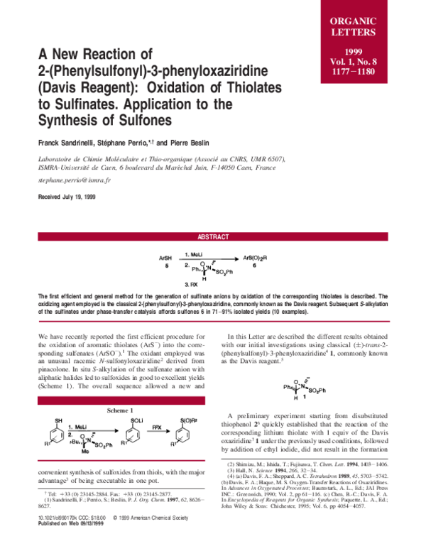(PDF) A New Reaction of 2-(Phenylsulfonyl)-3-phenyloxaziridine (Davis ...