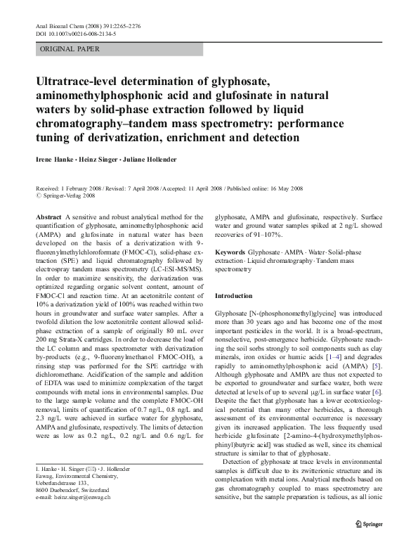 (PDF) Ultratrace-level determination of glyphosate ...