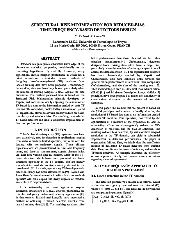 (PDF) Structural risk minimization for reduced-bias time-frequency ...