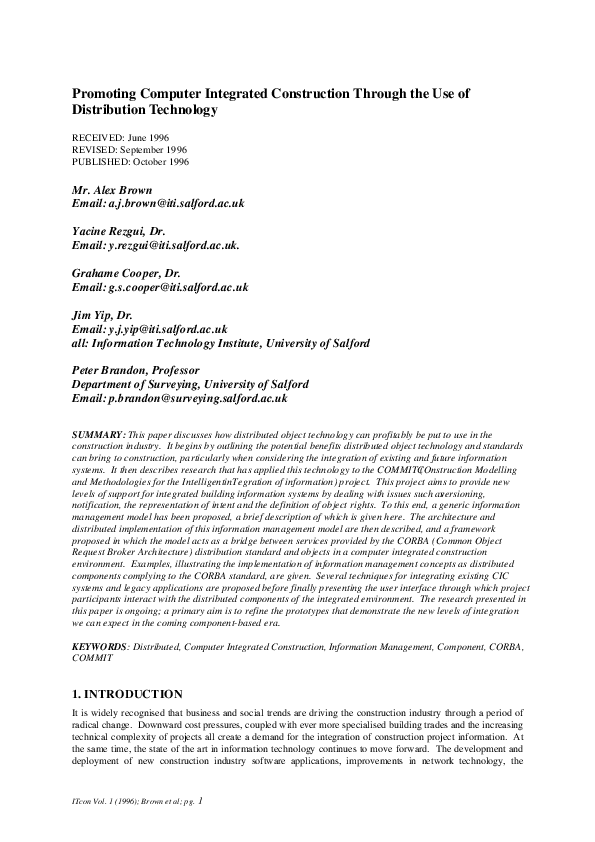 (PDF) Promoting computer integrated construction through the use of distribution technology