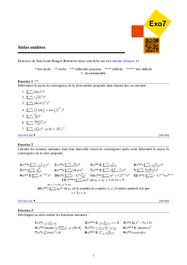 series numeriques exercices et corrections