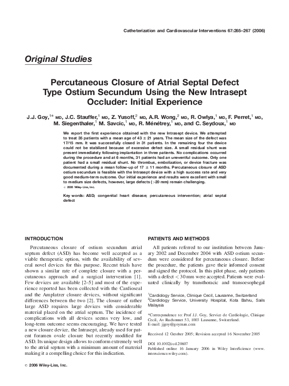 (PDF) Surgical atrial septal defect closure after interventional ...