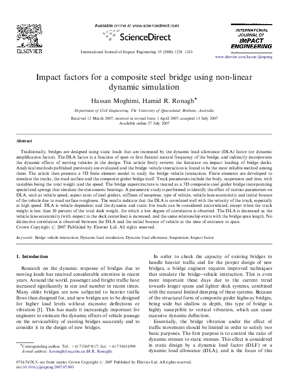 (PDF) Impact factors for a composite steel bridge using non-linear ...