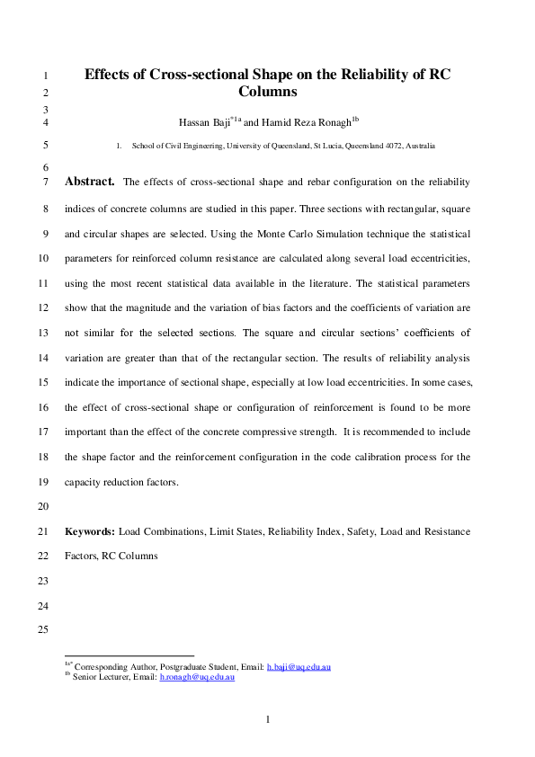 (PDF) Effects of cross-sectional shape on the reliability of RC columns