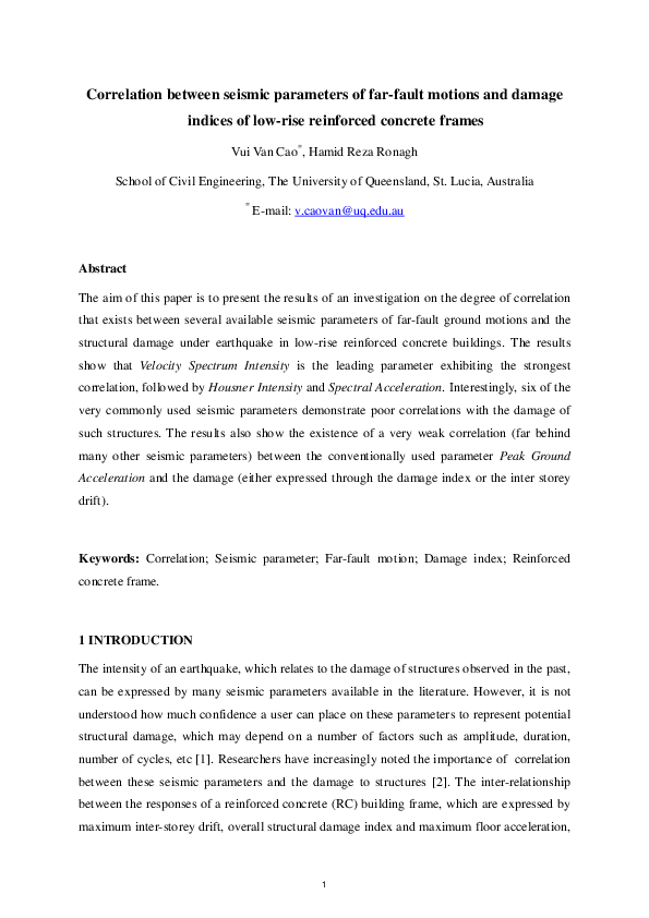 (PDF) Correlation between seismic parameters of far-fault motions and damage indices of low-rise ...