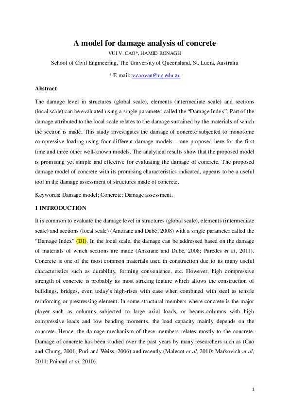 (PDF) A model for damage analysis of concrete