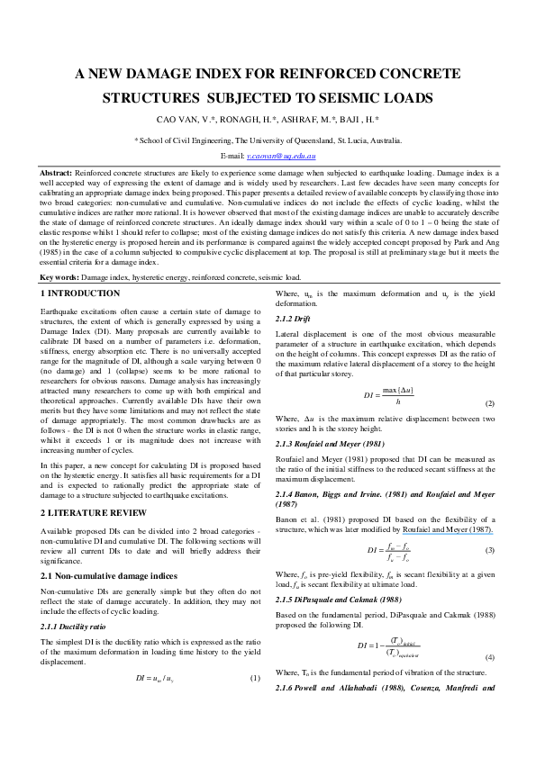 (PDF) A new damage index for reinforced concrete structures