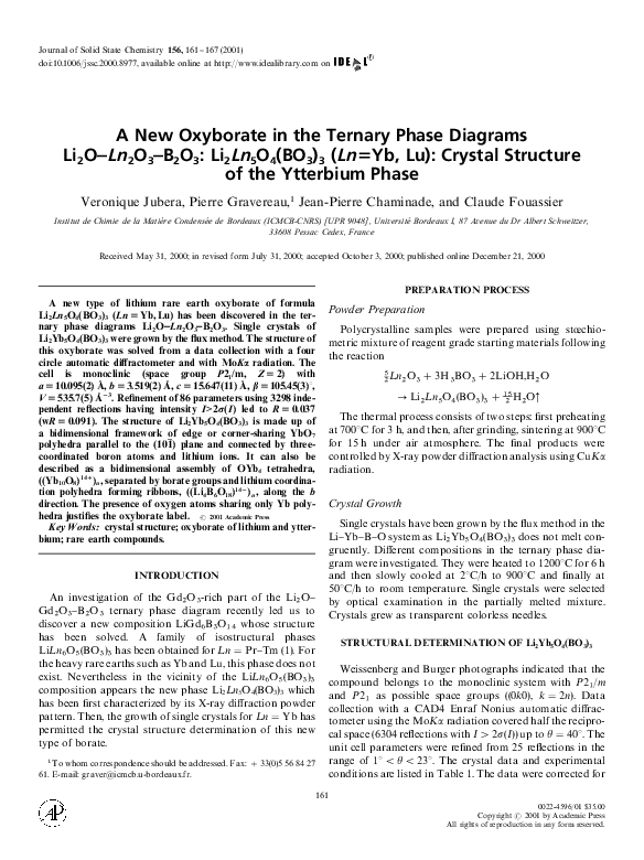 (PDF) A New Oxyborate in the Ternary Phase Diagrams Li2O–Ln2O3–B2O3 ...