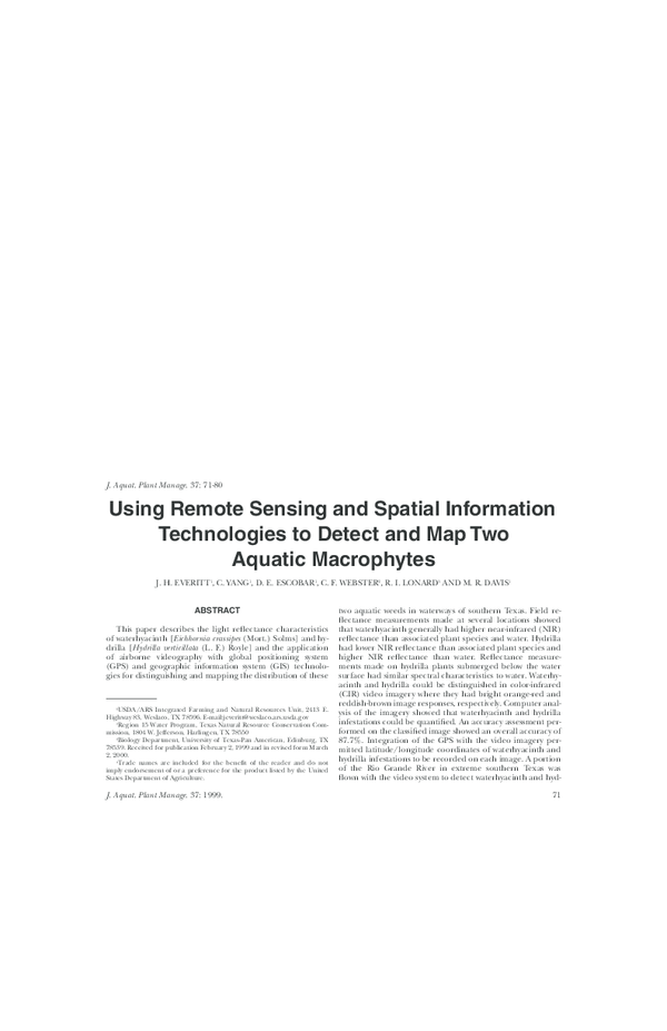 (PDF) Using remote sensing and spatial information technologies to detect and map two aquatic ...