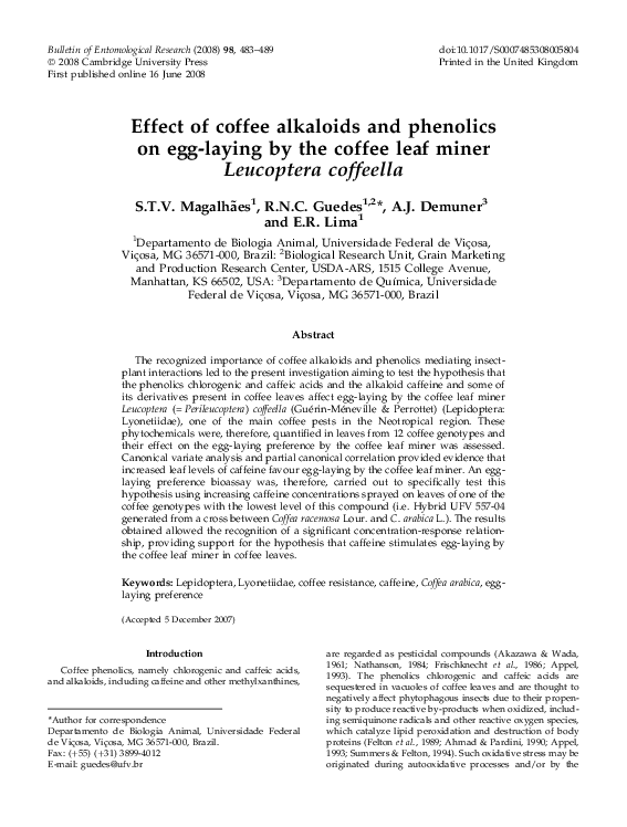 (PDF) Effect of coffee alkaloids and phenolics on egg-laying by the ...