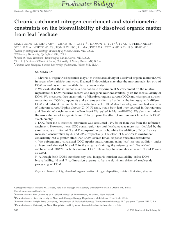 (PDF) Chronic catchment nitrogen enrichment and stoichiometric constraints on the ...