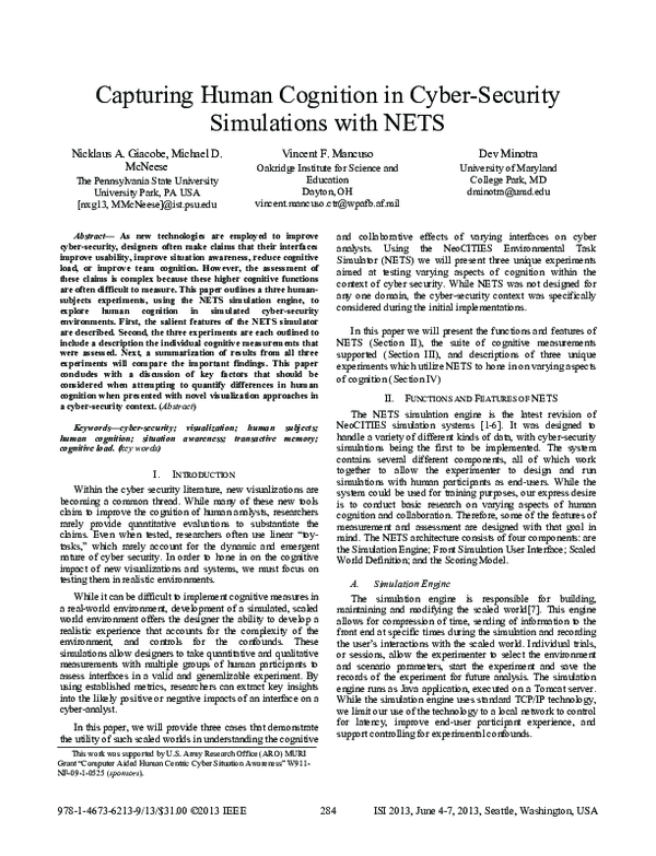 (PDF) Capturing human cognition in cyber-security simulations with NETS