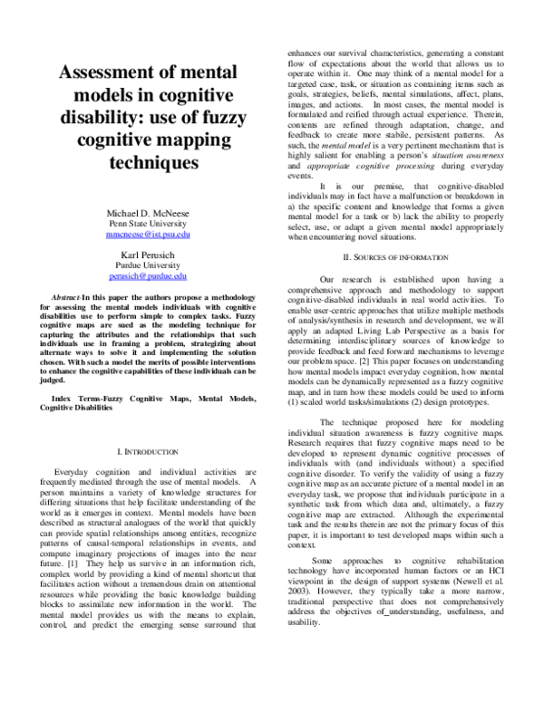 (PDF) Assessment of mental models in cognitive disability: use of fuzzy ...