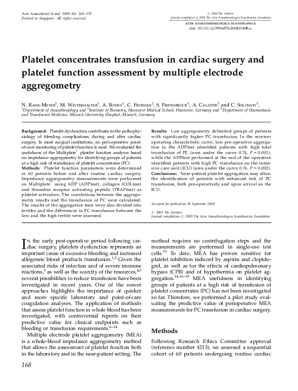 (PDF) Platelet concentrates transfusion in cardiac surgery and platelet ...