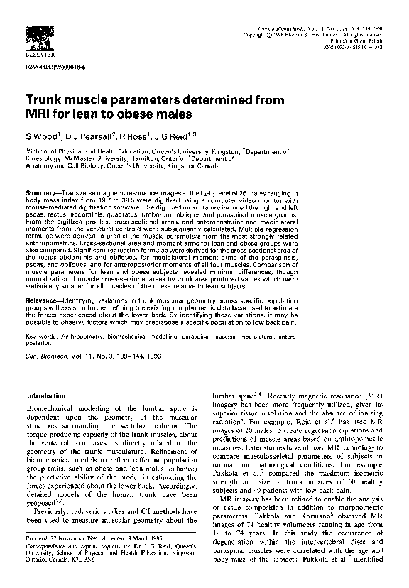 (PDF) Trunk muscle parameters determined from MRI for lean to obese males