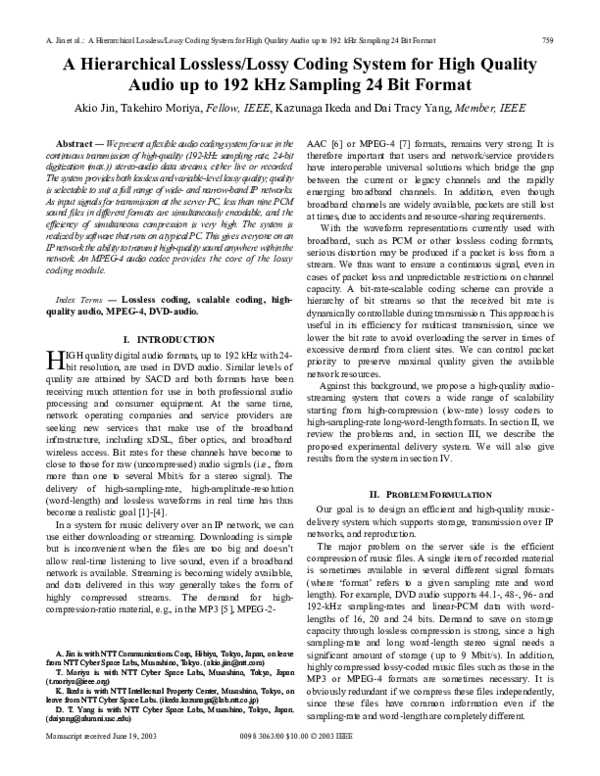 Pdf Hierarchical Audio Coding System For Ip Networks