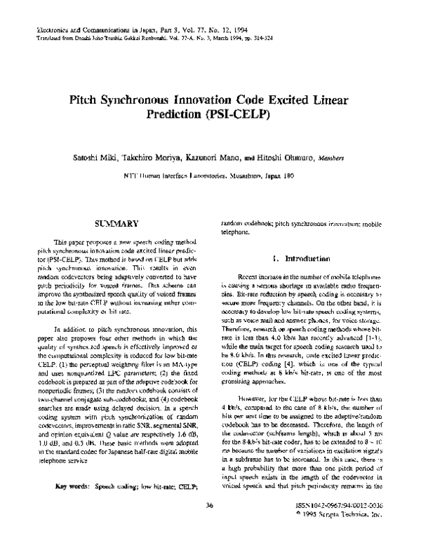 (PDF) Pitch synchronous innovation code excited linear prediction (PSI-CELP)
