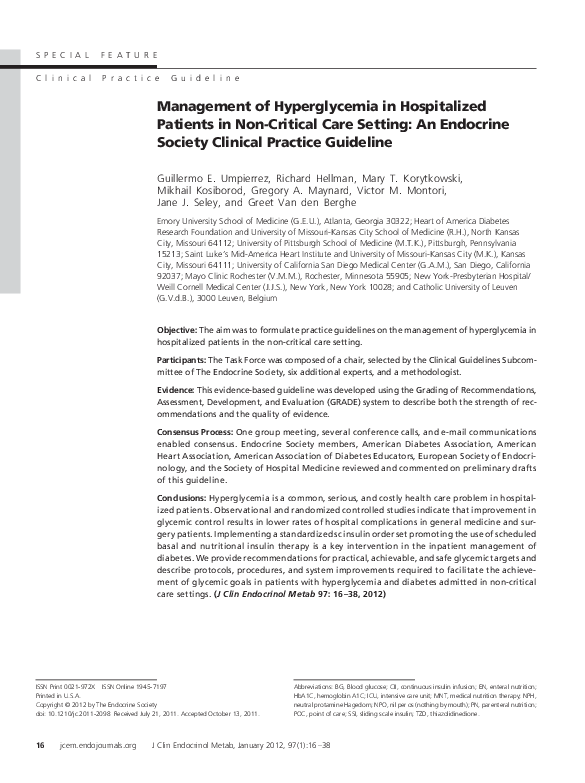 (PDF) Management of Hyperglycemia in Hospitalized Patients in Non-Critical Care Setting: An ...