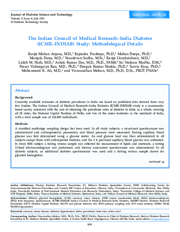 (PDF) The Indian Council of Medical Research--India Diabetes (ICMR ...