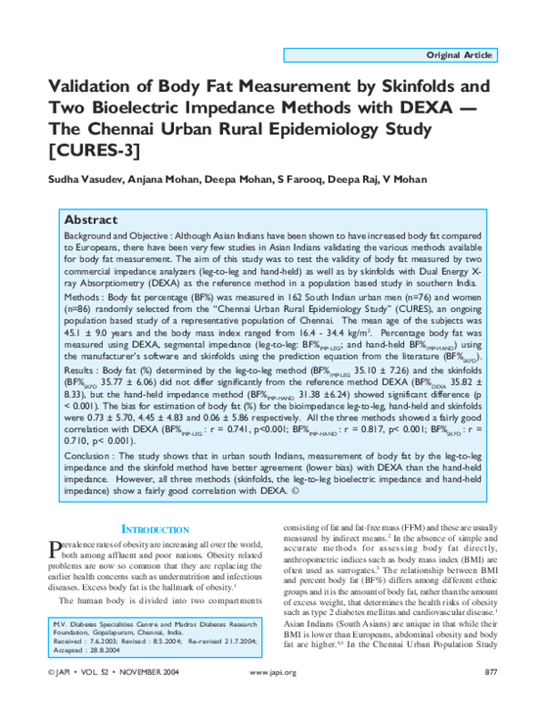 (PDF) Validation of body fat measurement by skinfolds and two ...