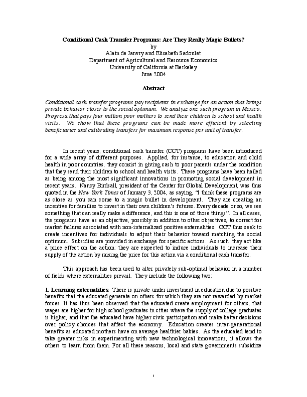 (PDF) Conditional cash transfer programs: Are they really magic bullets?