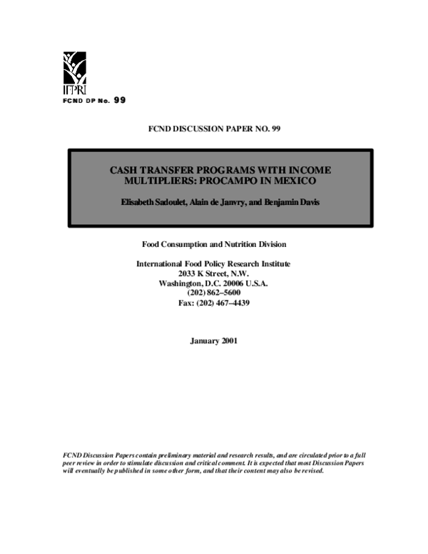 (PDF) Cash Transfer Programs with Income Multipliers: PROCAMPO in Mexico