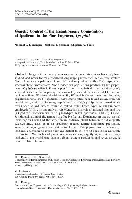 (PDF) Genetic Control of the Enantiomeric Composition of Ipsdienol in ...