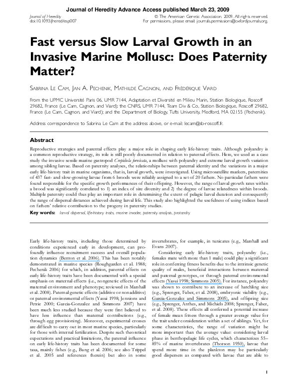 (PDF) Fast versus Slow Larval Growth in an Invasive Marine Mollusc ...