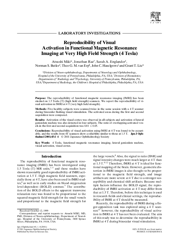 (PDF) Reproducibility of Visual Activation in Functional Magnetic Resonance Imaging at Very High ...