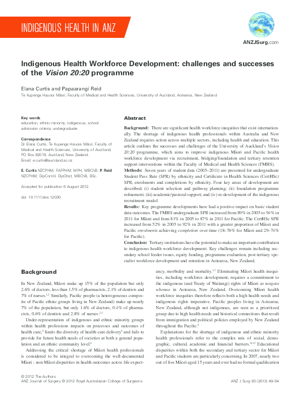 (PDF) Indigenous Health Workforce Development: challenges and successes ...